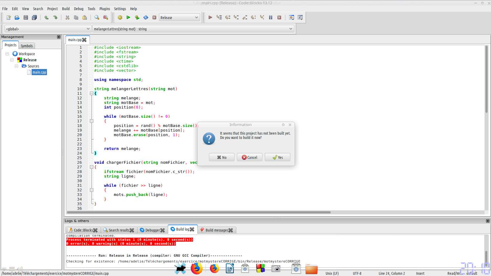 Codeblocks This Project Has Not Been Built Yet Xubuntu 16 04 Impossible De Compiler Le